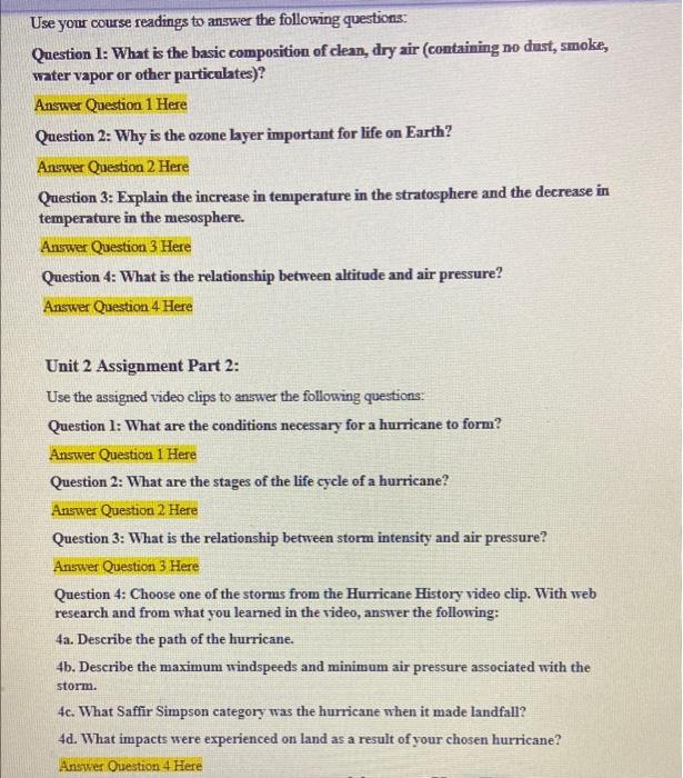 Solved Unit 2 Assignment Student Word Document Note: Submit | Chegg.com