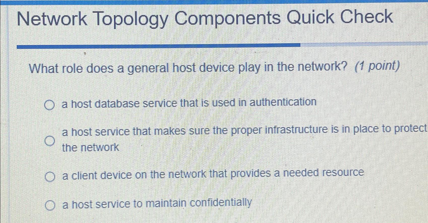 Solved Network Topology Components Quick CheckWhat role does | Chegg.com