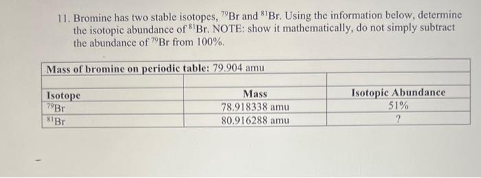 Solved 11. Bromine has two stable isotopes, 79Br and 81Br. | Chegg.com