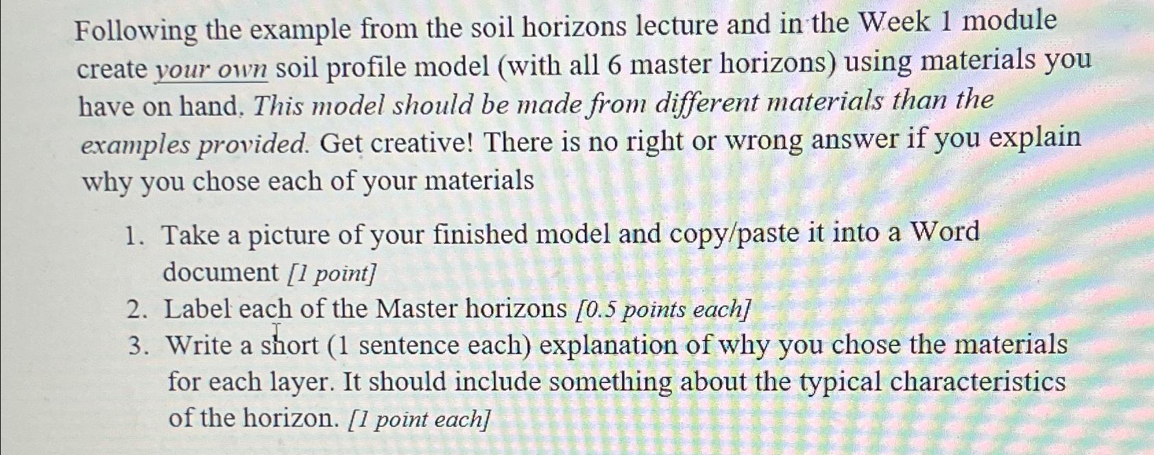 Following the example from the soil horizons lecture | Chegg.com