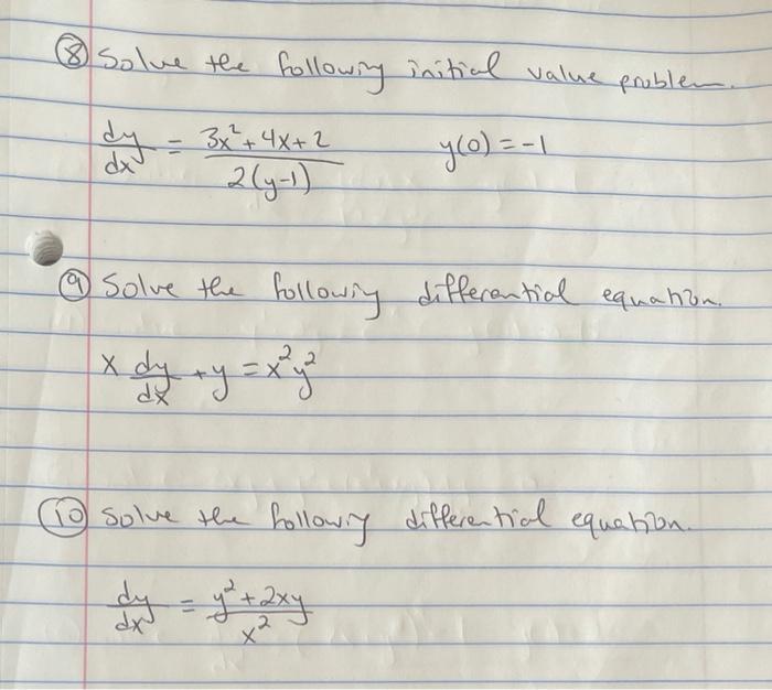 Solved Solve the following initial value problem 「 3x² + | Chegg.com