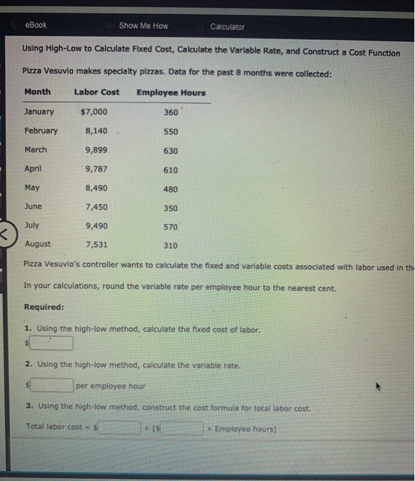 Solved eBook Show Me How Calculator Using High-Low to | Chegg.com