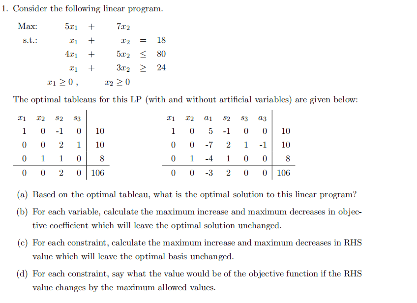 Solved Consider the following linear program. ﻿Max: 5x1+7x2 | Chegg.com