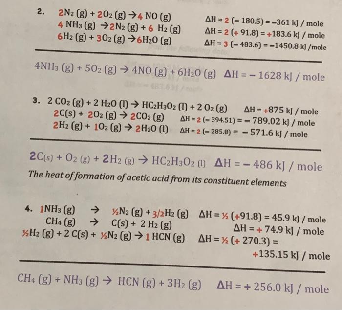 Solved 2. Calculate the AH for the reaction: 4 NH3(g) + 5 Oz | Chegg.com