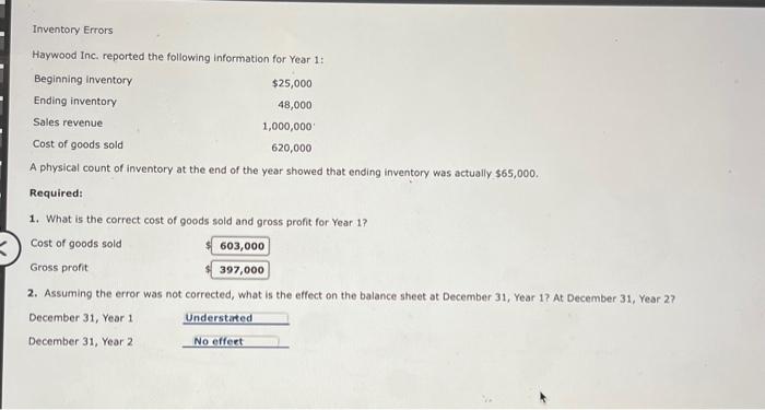 Solved Inventory Errors Haywood Inc. reported the following | Chegg.com