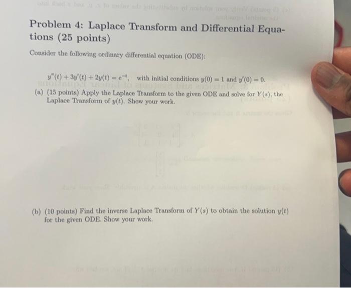 Solved Problem 4: Laplace Transform and Differential | Chegg.com