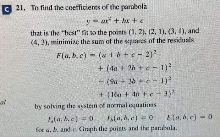 Solved 21. To find the coefficients of the parabola | Chegg.com