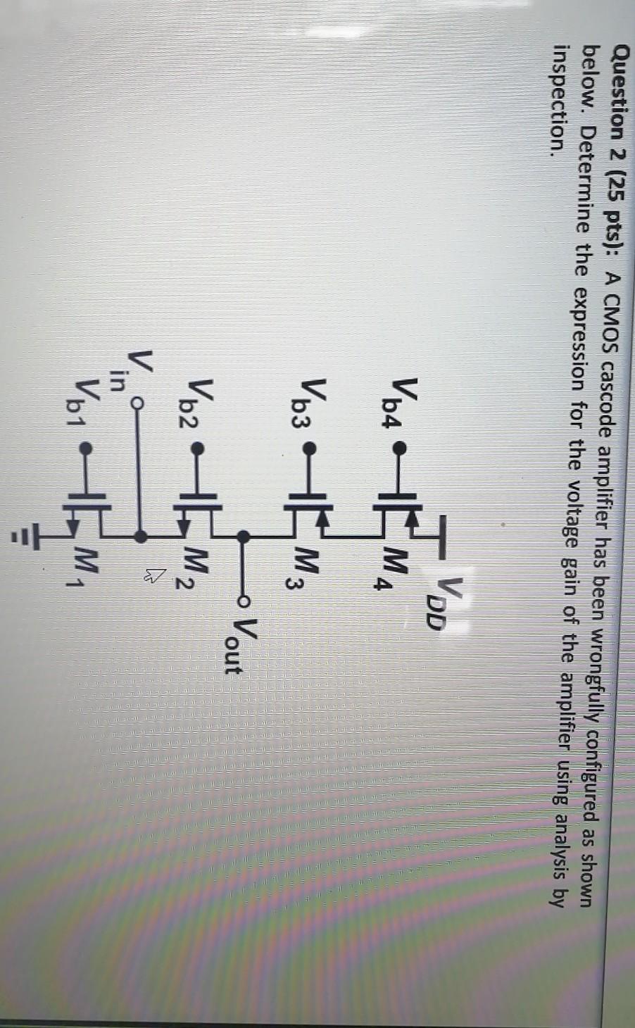 Solved Question 2 (25 pts): A CMOS cascode amplifier has | Chegg.com