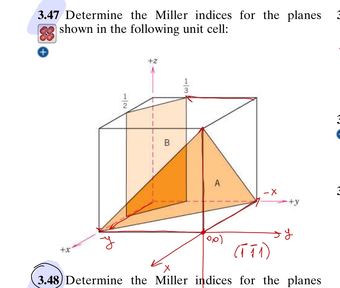 Solved 3.47 ﻿Determine the Miller indices for the planes | Chegg.com