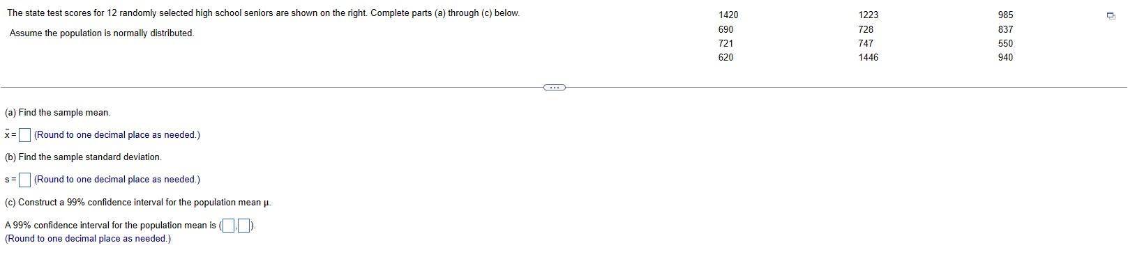 Solved The state test scores for 12 ﻿randomly selected high | Chegg.com