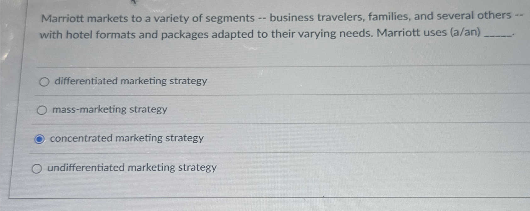 Solved Marriott markets to a variety of segments -- | Chegg.com