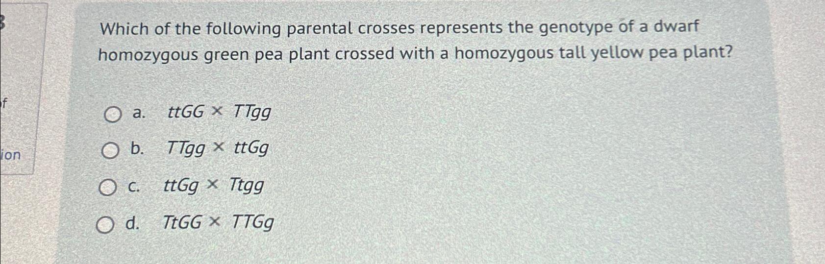 Solved Which of the following parental crosses represents | Chegg.com
