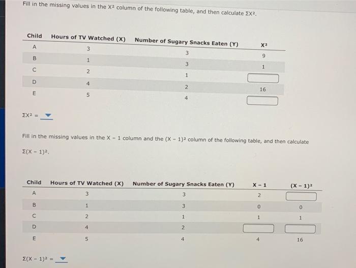 Solved Fill in the missing values in the X2 column of the | Chegg.com