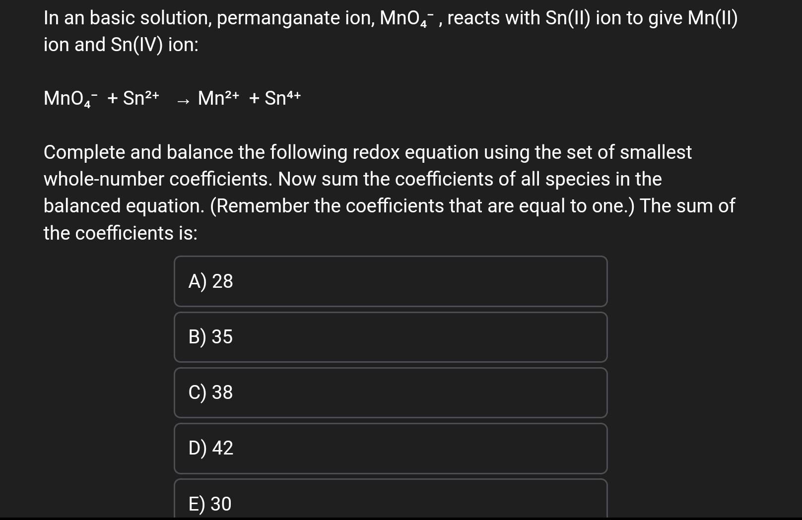 Solved In an basic solution, permanganate ion, MnO4-, | Chegg.com
