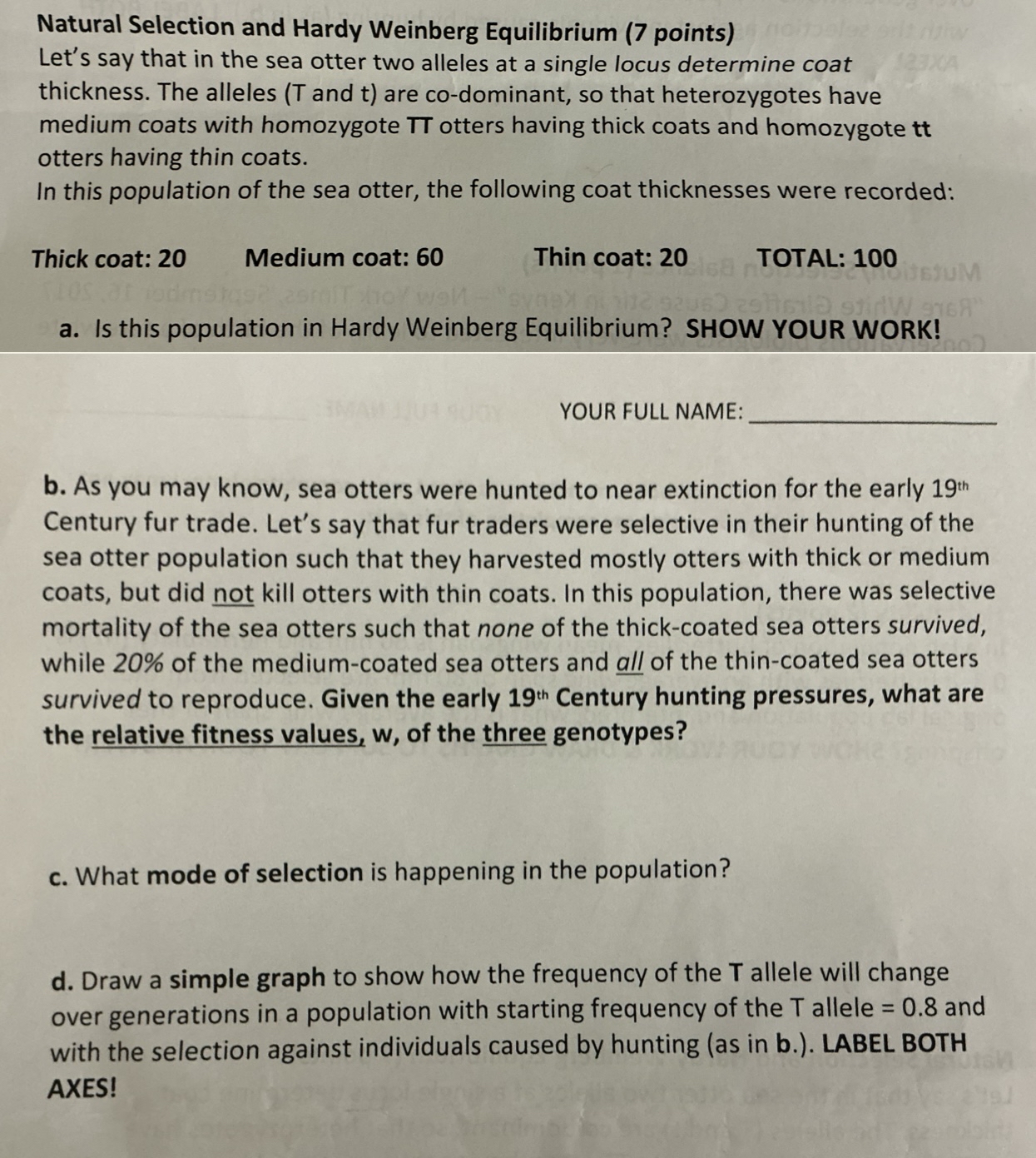 Solved Natural Selection and Hardy Weinberg Equilibrium (7 | Chegg.com