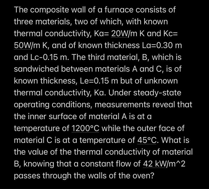 [Solved]: The composite wall of a furnace consists of three