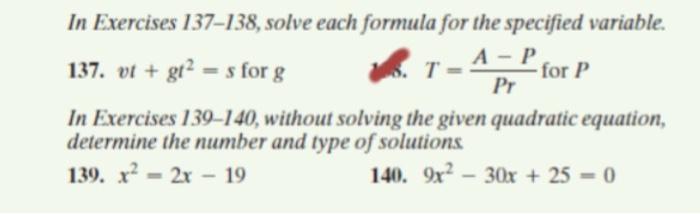 Solved In Exercises 137–138, solve each formula for the | Chegg.com