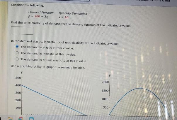 Solved Consider the following. Demand Function P = 200 - 3x | Chegg.com