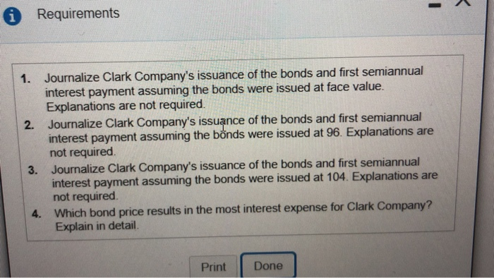 Solved Requirements 1. Journalize Clark Company's issuance | Chegg.com