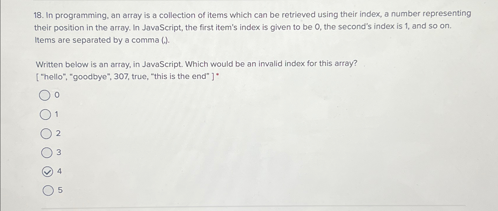 Solved In programming, an array is a collection of items | Chegg.com