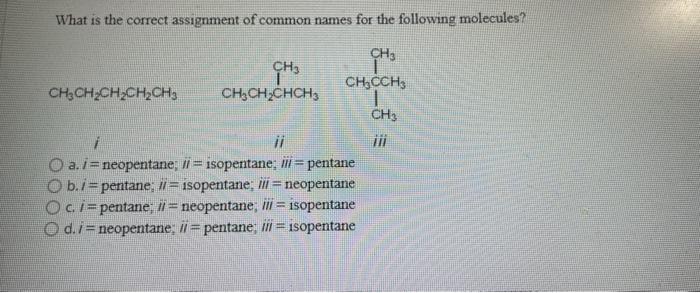 What is the correct assignment of common names for | Chegg.com