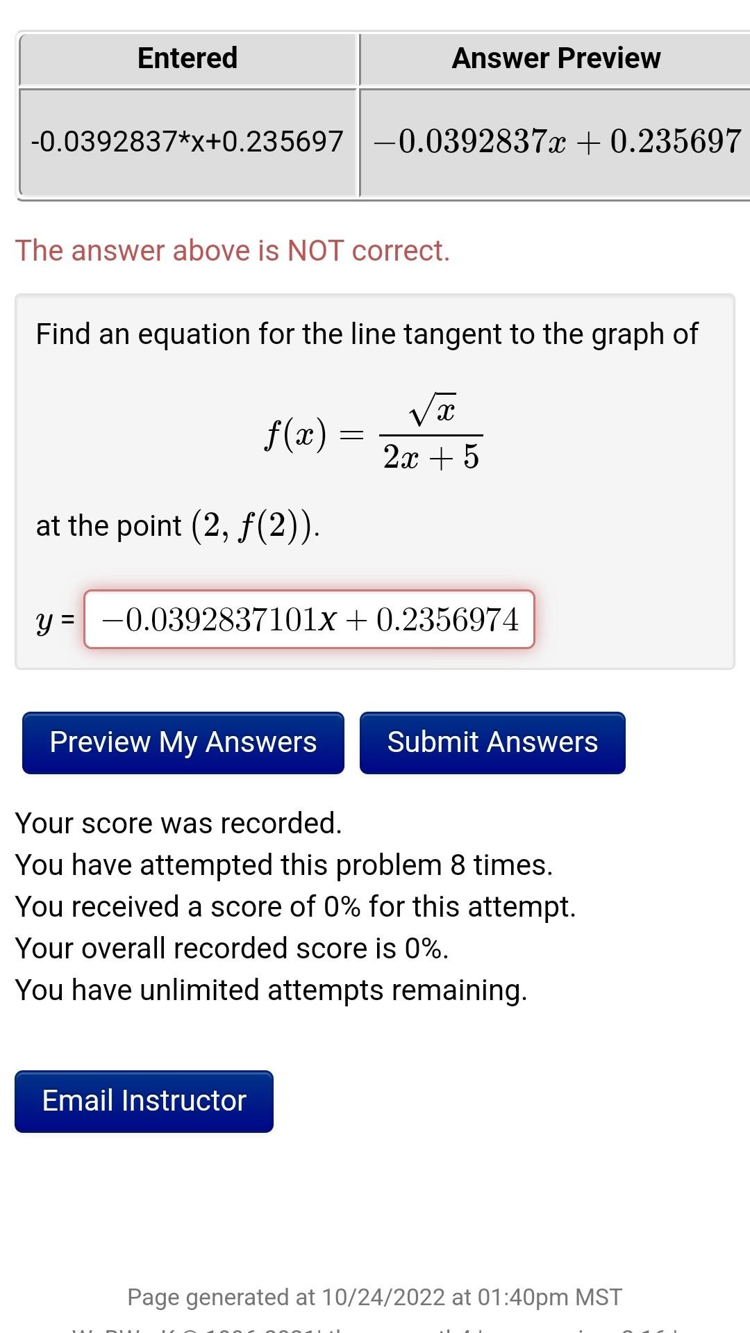 Solved The answer above is NOT correct. Find an equation for | Chegg.com