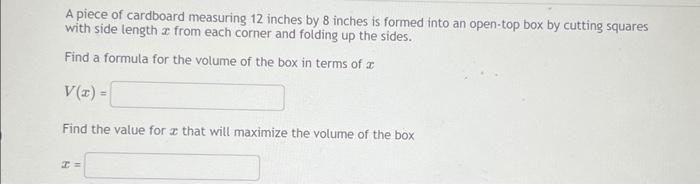 Solved A piece of cardboard measuring 12 inches by 8 inches | Chegg.com