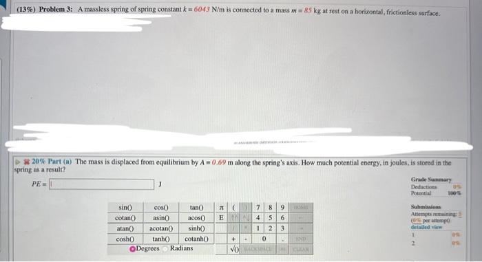 Solved (13\%) Problem 3: A massless spring of spring | Chegg.com