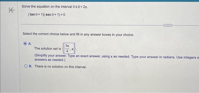 Solved Solve the equation on the interval 0 ≤ 0