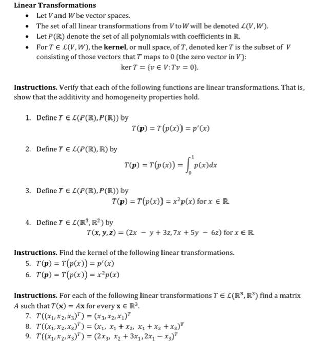 Solved Linear Transformations • Let Vand W be vector spaces. | Chegg.com
