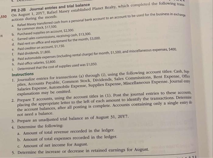 Solved 550 TE PR 2-2B Journal entries and trial balance On | Chegg.com
