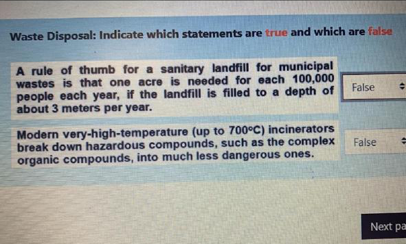Solved Waste Disposal: Indicate which statements are true | Chegg.com