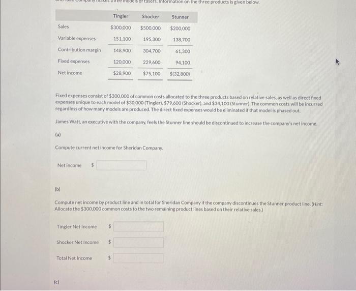 Solved Fixed expenses consist of $300,000 of common costs | Chegg.com
