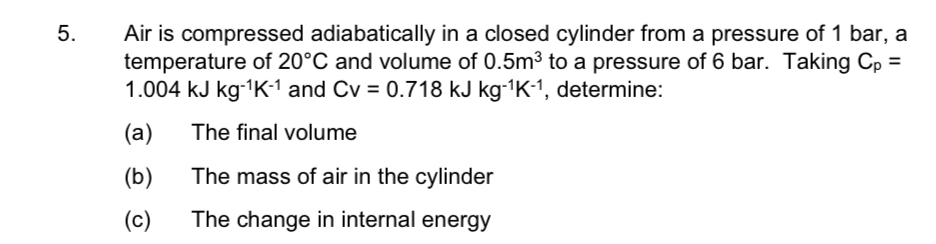 Solved Air is compressed adiabatically in a closed cylinder | Chegg.com