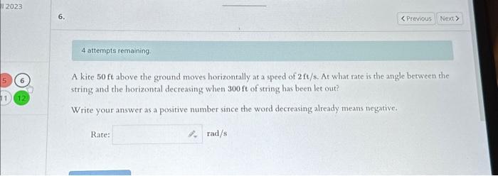 Solved A kite 50ft above the ground moves horizontally at a | Chegg.com