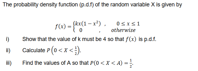 Solved The probability density function (p.d.f) of the | Chegg.com