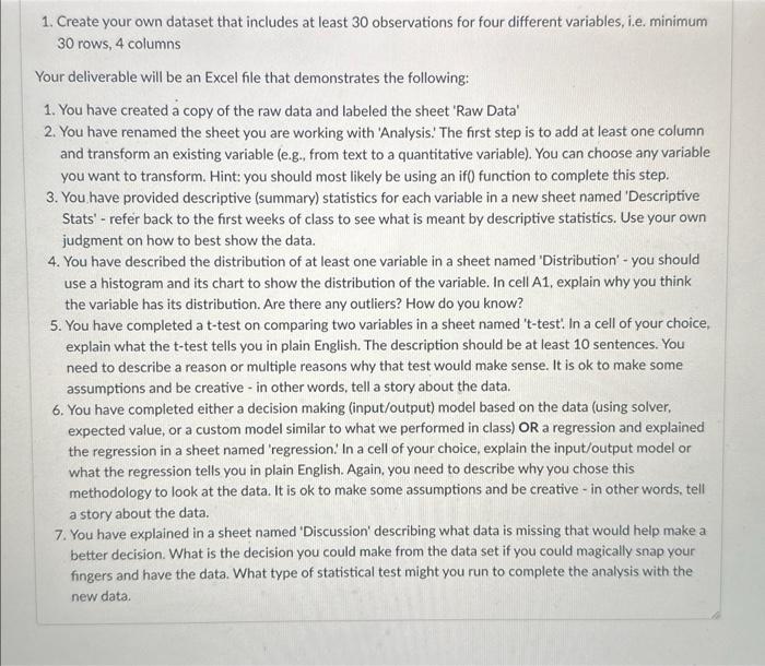 Solved 1. Create your own dataset that includes at least 30 | Chegg.com