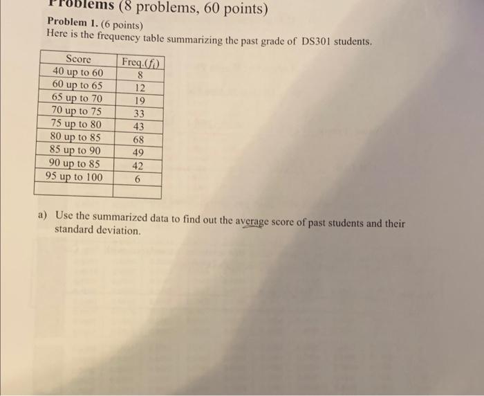 Solved Problem 1. (6 points) Here is the frequency table | Chegg.com
