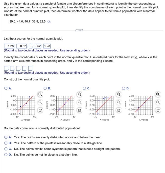 Solved Use the given data values (a sample of female arm | Chegg.com