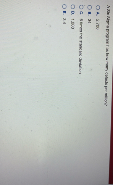 Solved A Six Sigma program has how many defects per | Chegg.com