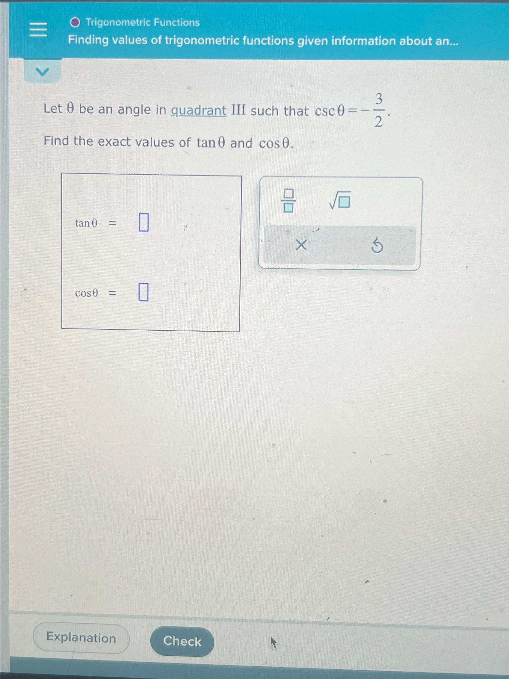 Solved Trigonometric FunctionsFinding values of | Chegg.com