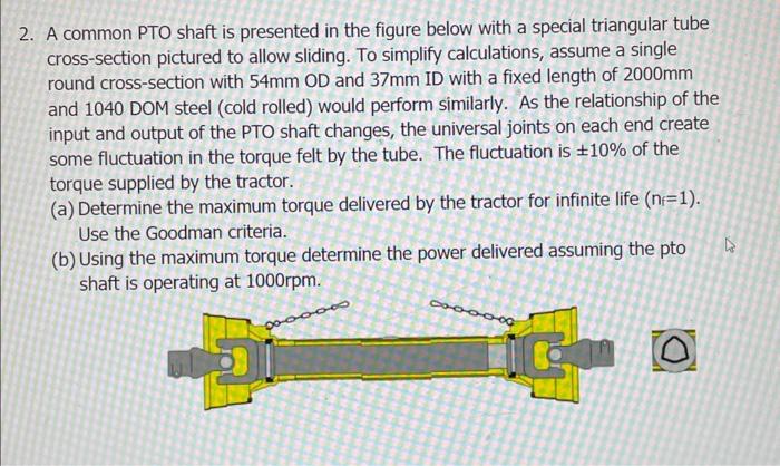Solved 2. A common PTO shaft is presented in the figure | Chegg.com