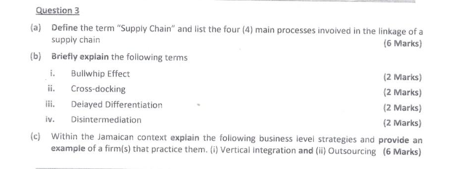 Solved (a) Define the term "Supply Chain" and list the four | Chegg.com