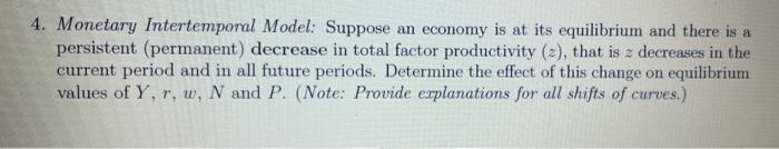 Solved 2 4 Monetary Intertemporal Model Suppose An Economy