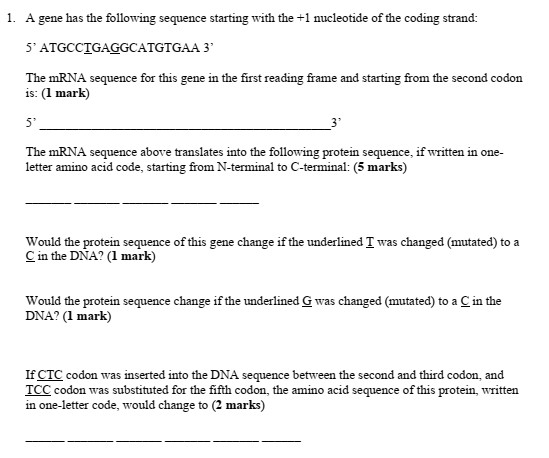 Solved A gene has the following sequence starting with the | Chegg.com