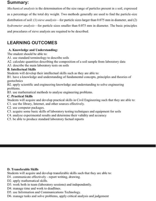 Solved Summary: Mechanical analysis is the determination of | Chegg.com