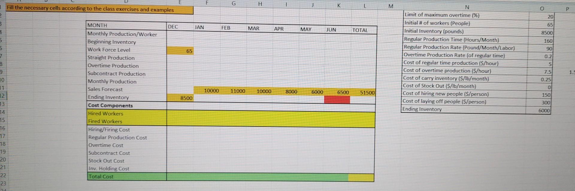 Fill the necessary cells according to the class | Chegg.com