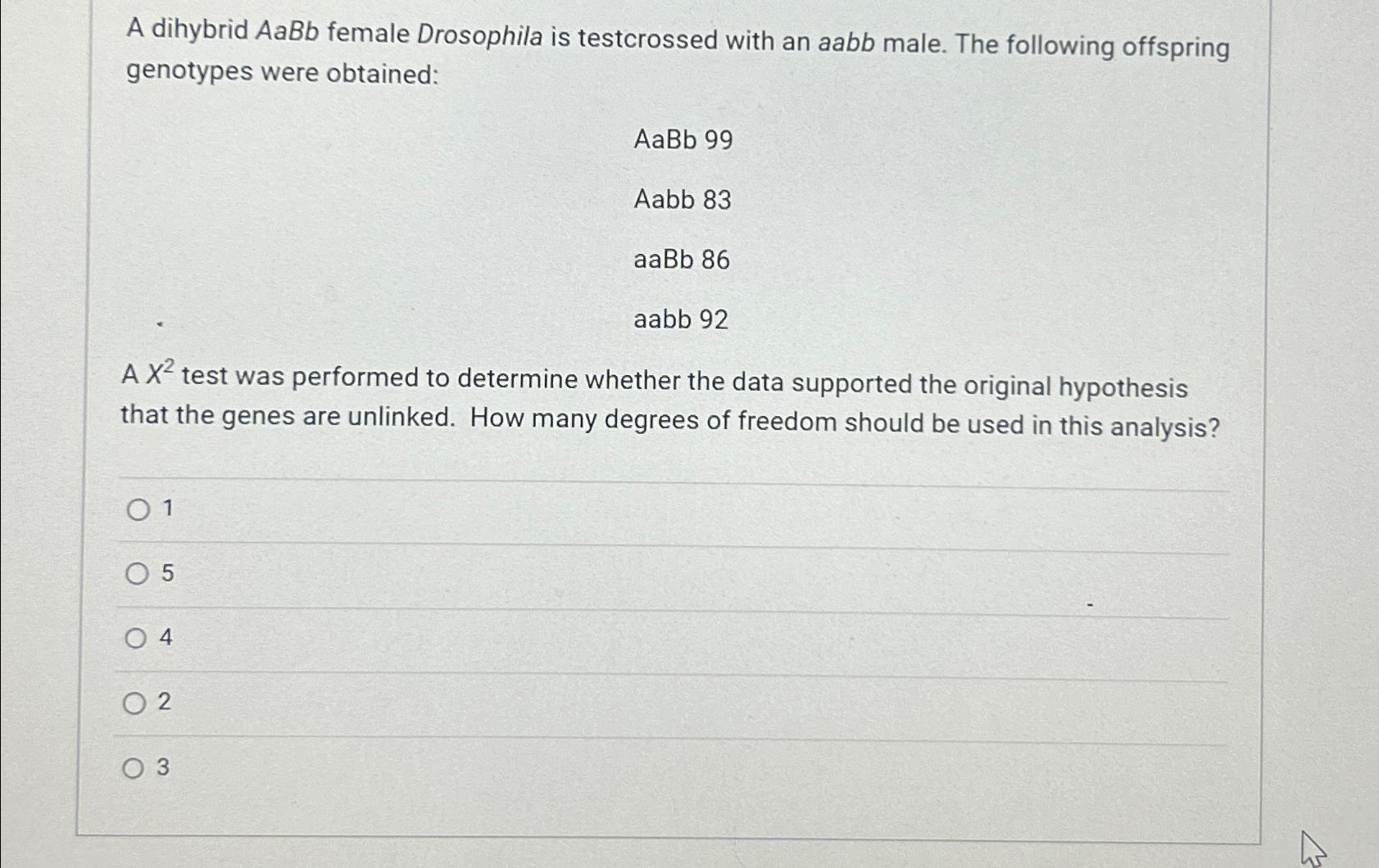 Solved A dihybrid AaBb female Drosophila is testcrossed with | Chegg.com