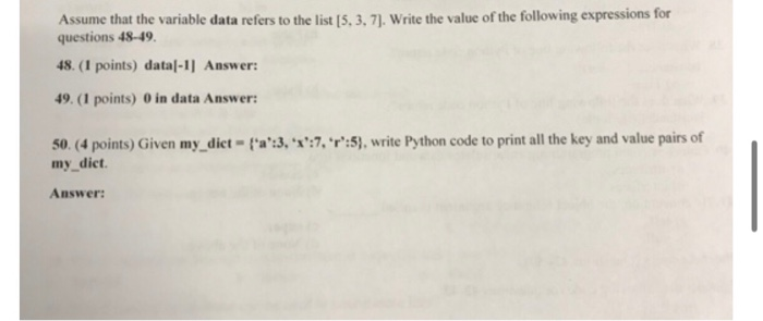 Solved Assume that the variable data refers to the list [5, | Chegg.com