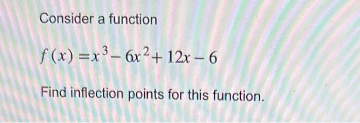 Solved Consider a function f(x)=x3−6x2+12x−6 Find inflection | Chegg.com